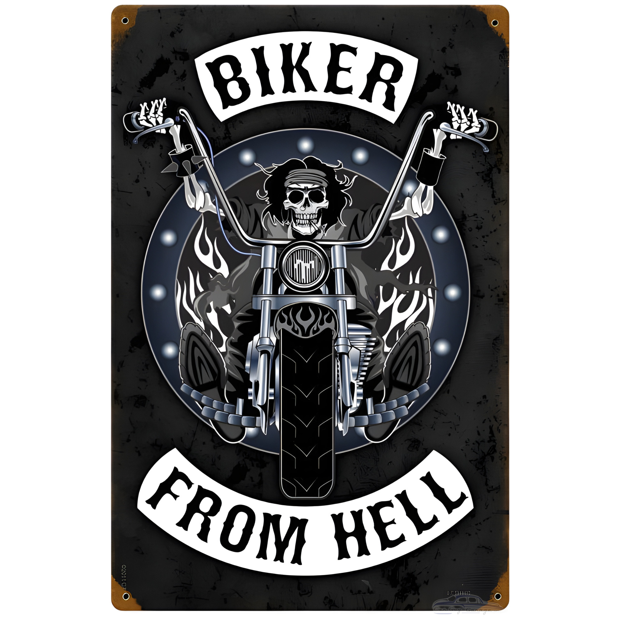 Biker from Hell Metal Sign - Durable 12"x18" Garage Decor