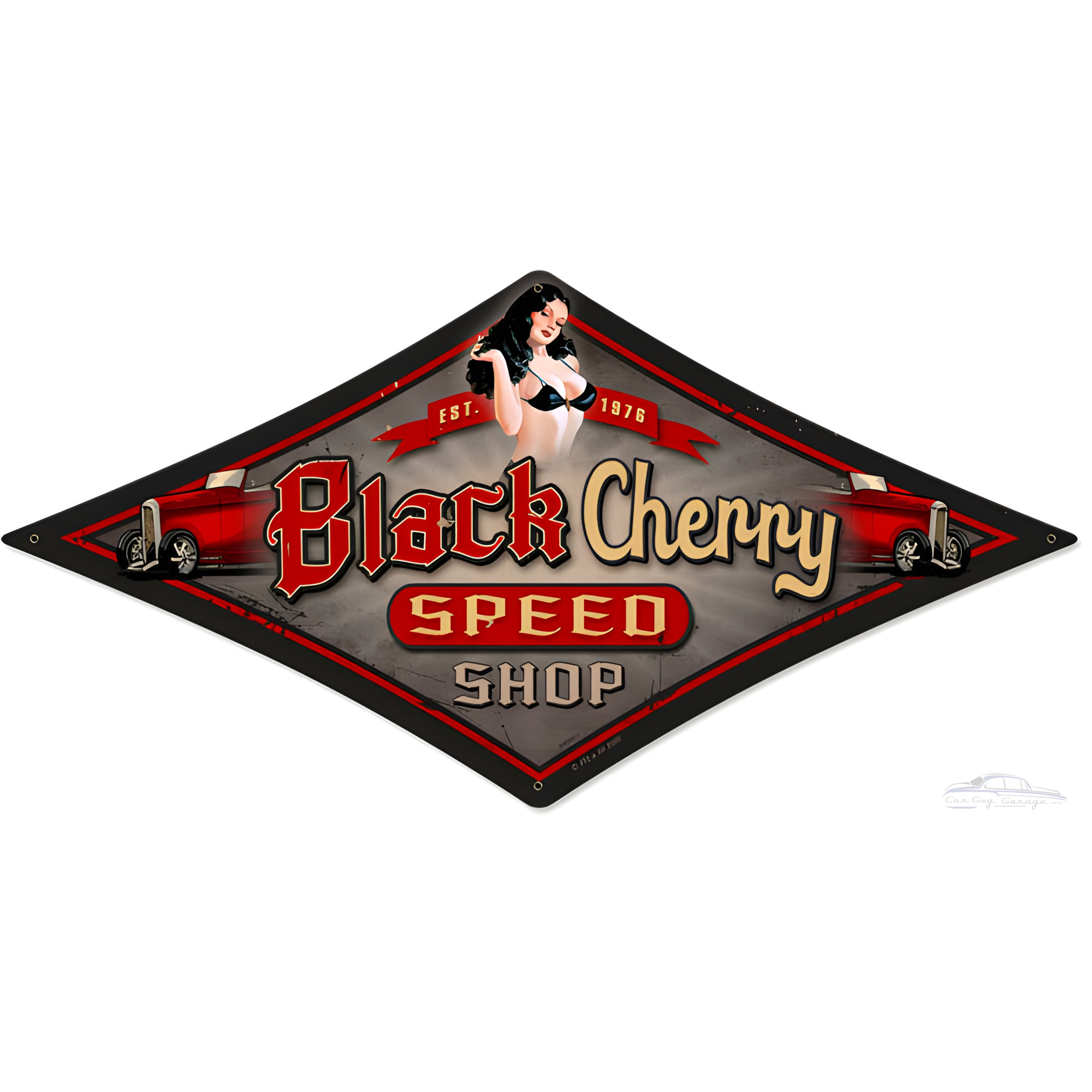 Black Cherry Speed Shop Metal Sign - Durable 22"x14" Decor