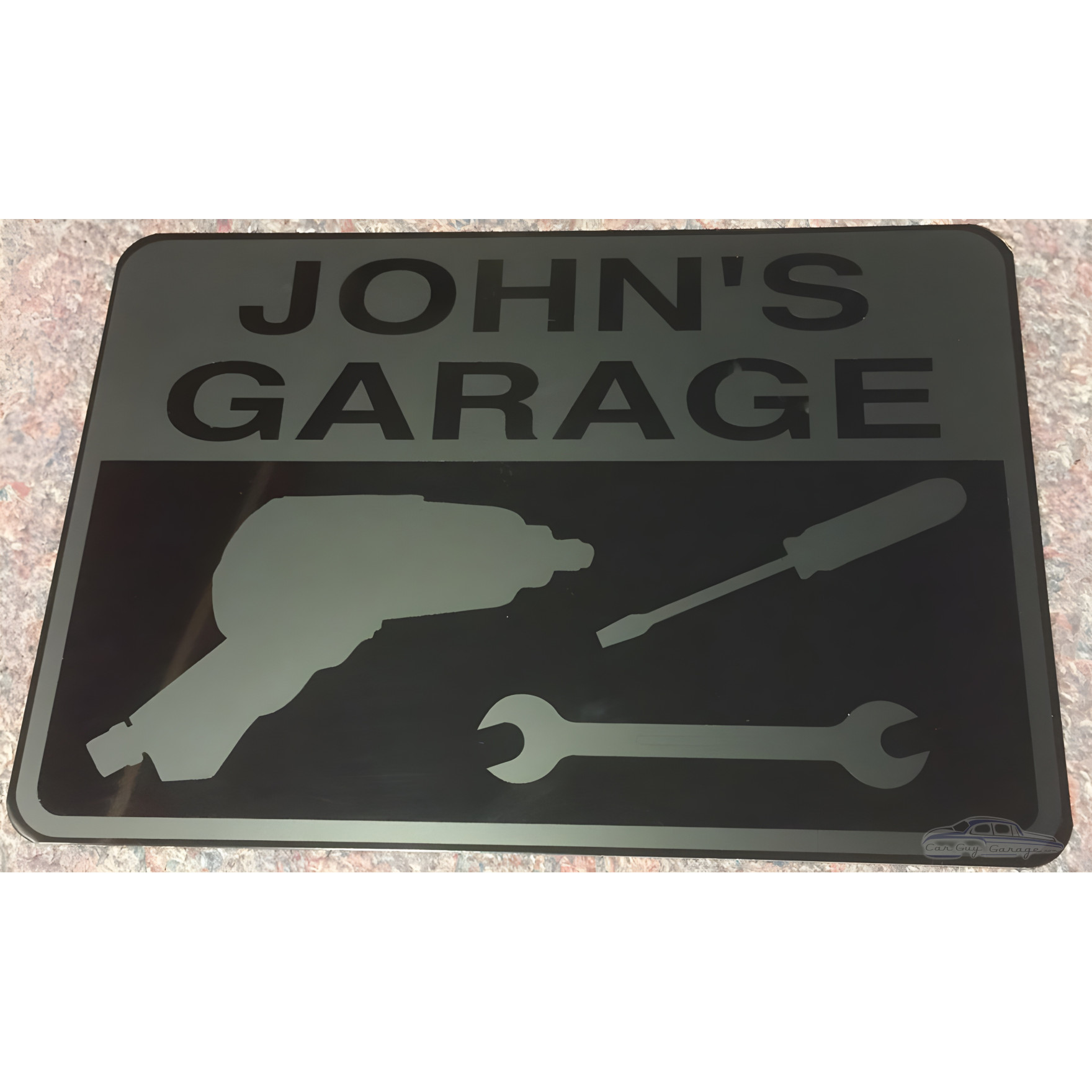 Silver on Black Personalized Aluminum Garage Sign - Custom Made