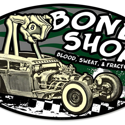 Bone Shop Oval Metal Sign - Durable 24"x14" American Steel