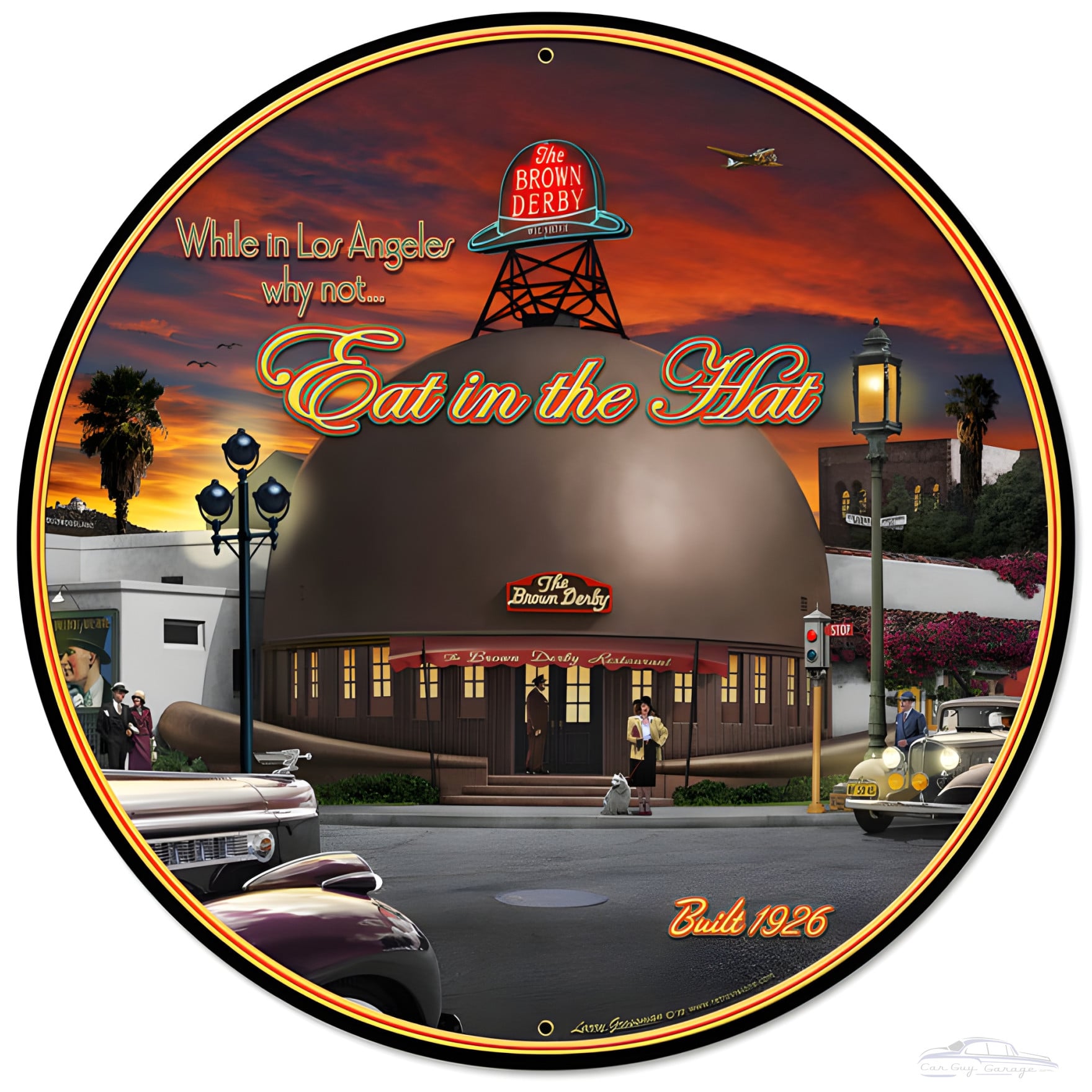 Brown Derby Metal Sign - 14" Round, Durable American Steel Decor