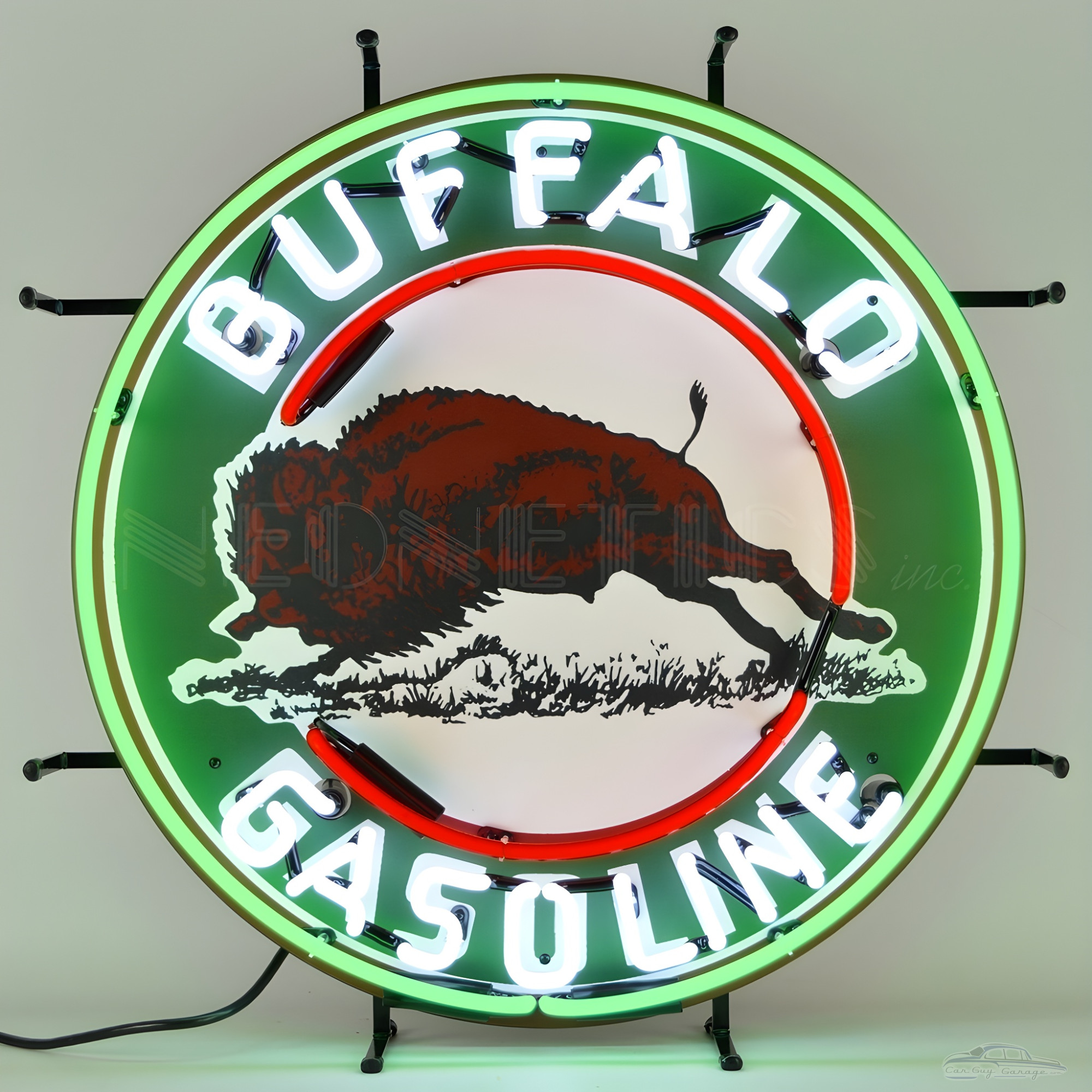 Buffalo Gasoline Neon Sign - Vintage Charm, 24" Diameter, 120V