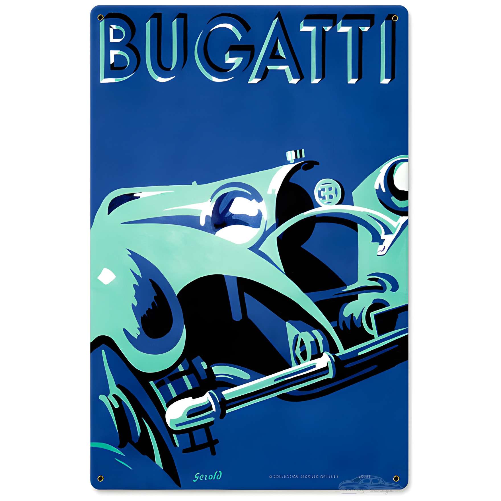 Bugatti Blue Metal Sign - Vintage Charm, Heavy-Duty, 12"x18"