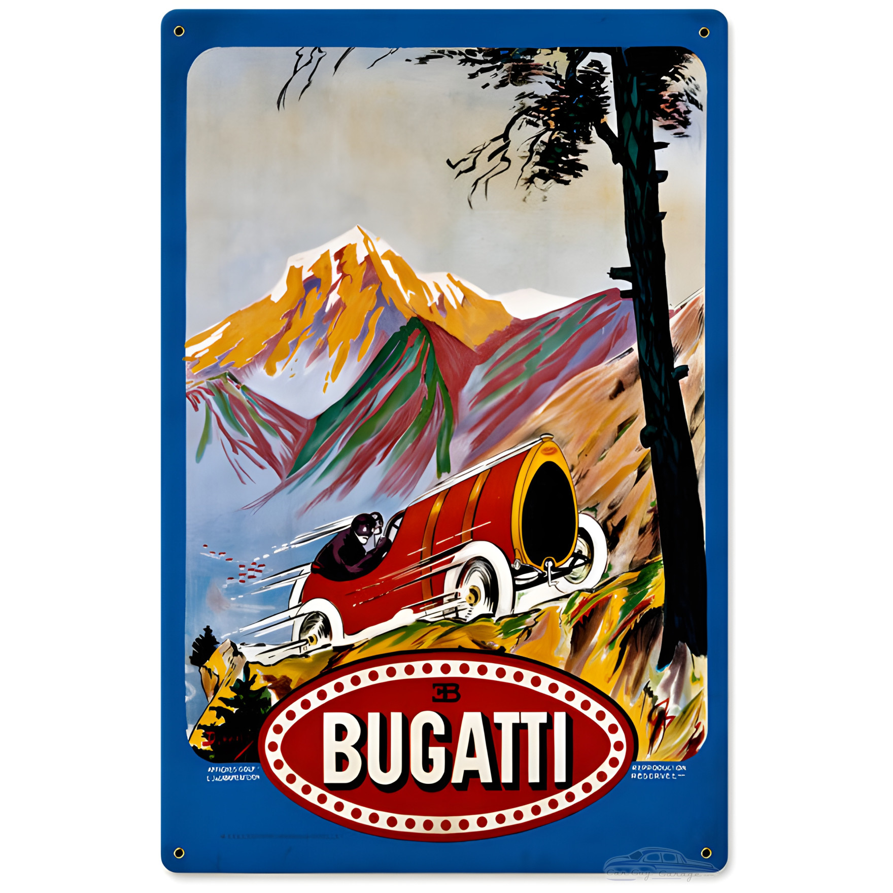 Bugatti Red Metal Sign - Vintage Style, 12" x 18", USA Made