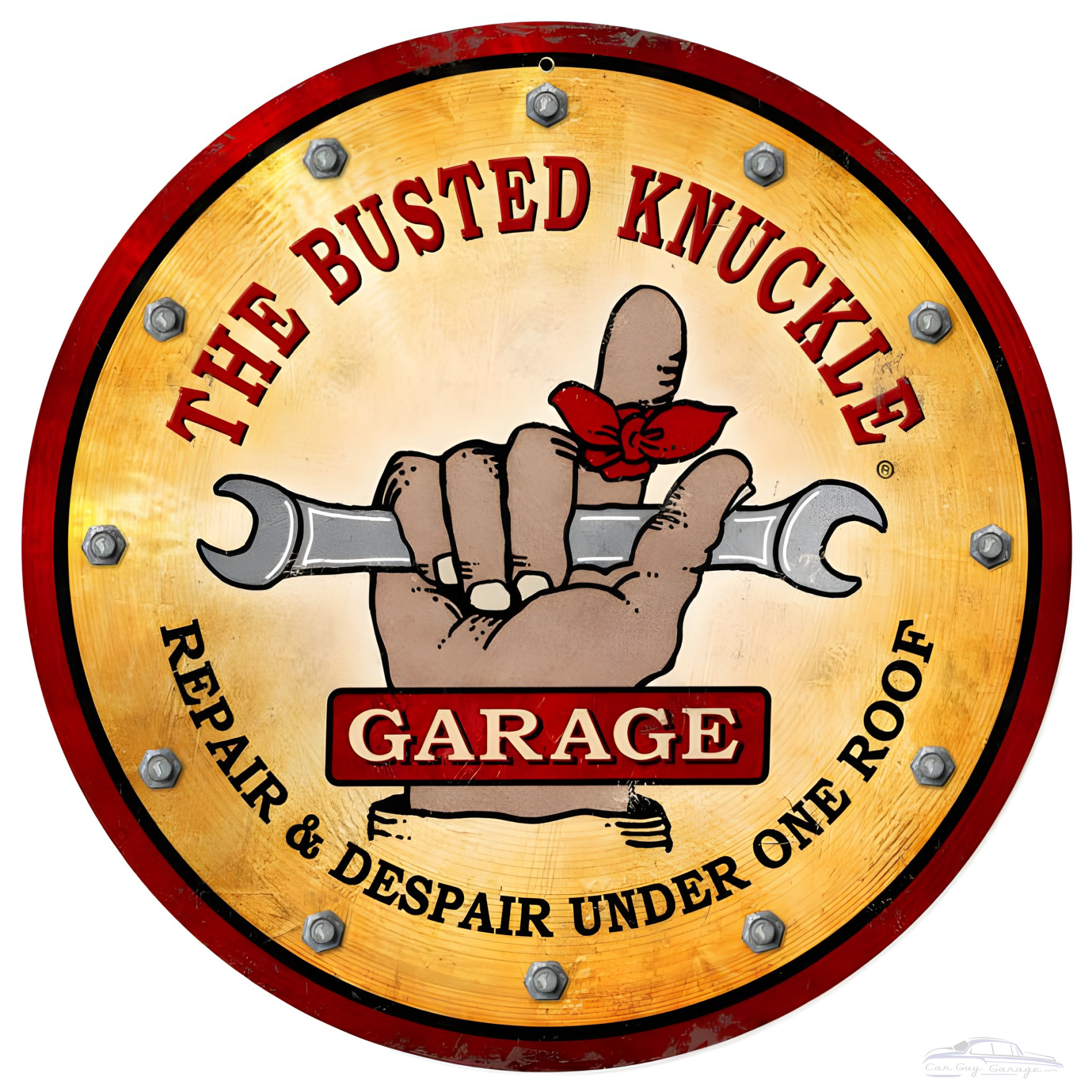 Busted Knuckle Garage Sign - 14" Round Metal Wall Decor