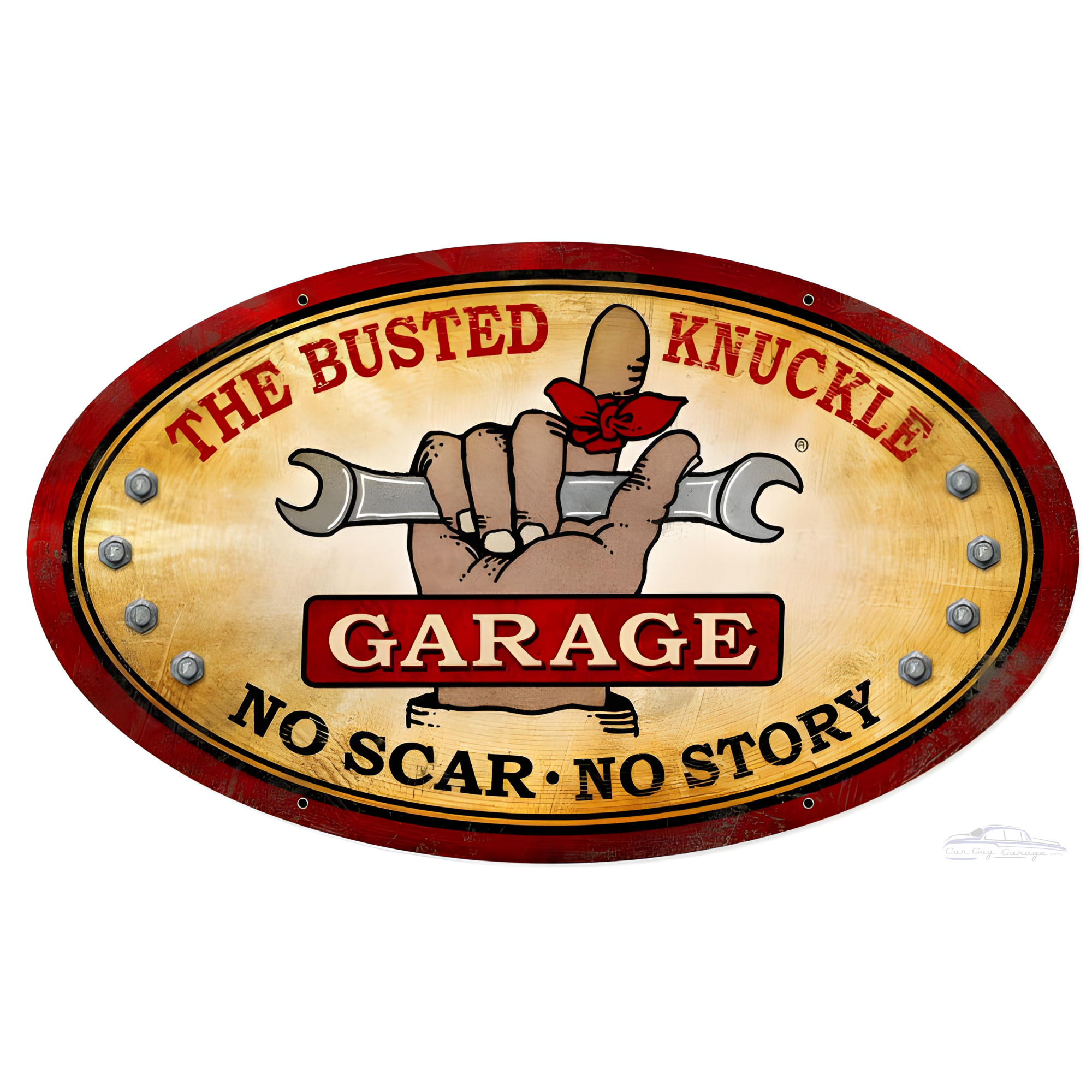 Busted Knuckle Garage Sign - 24"x14" Heavy-Duty Metal Decor