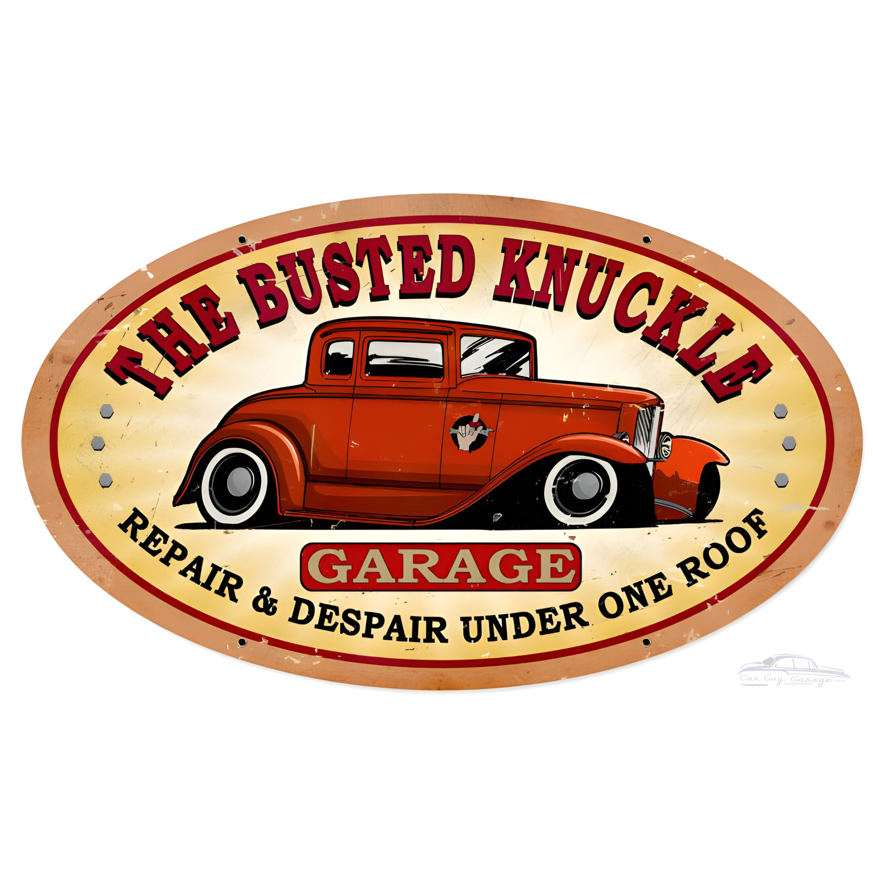 Busted Knuckle Garage Sign - 24"x14" Heavy Steel, USA Made