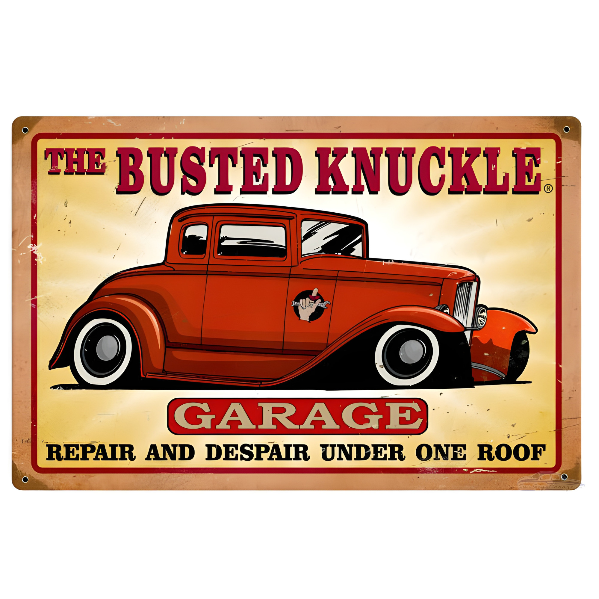 Busted Knuckle Garage Sign - Vintage Metal, 18" x 12"