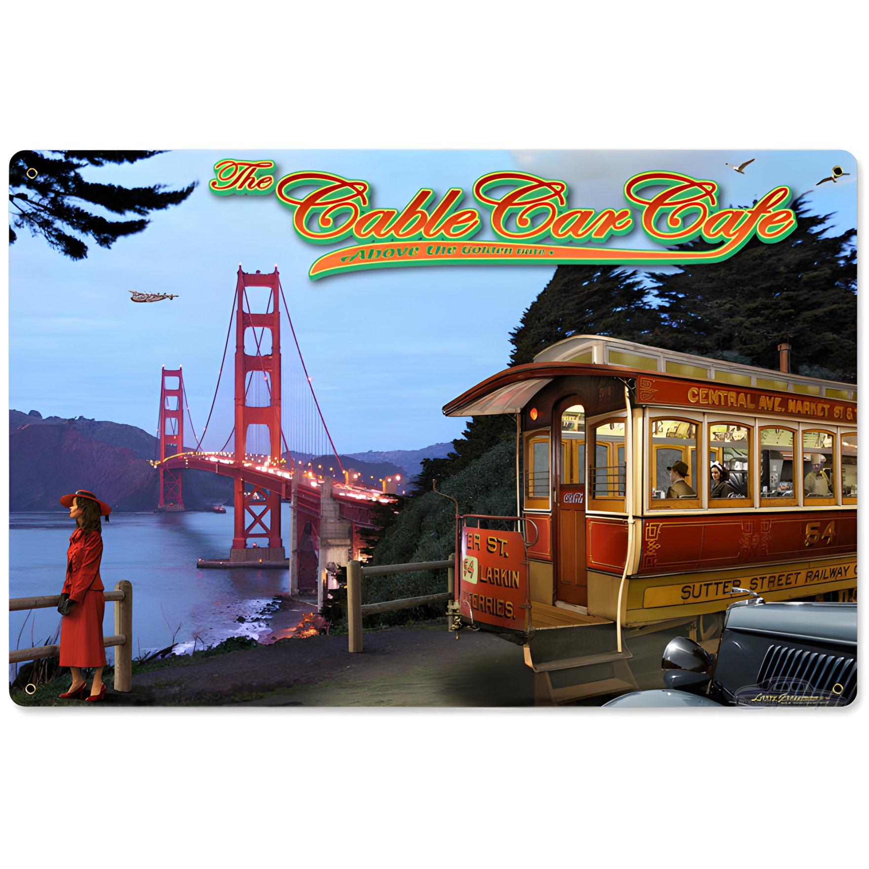 Cable Car Cafe Metal Sign - Durable 18" x 12" Wall Decor