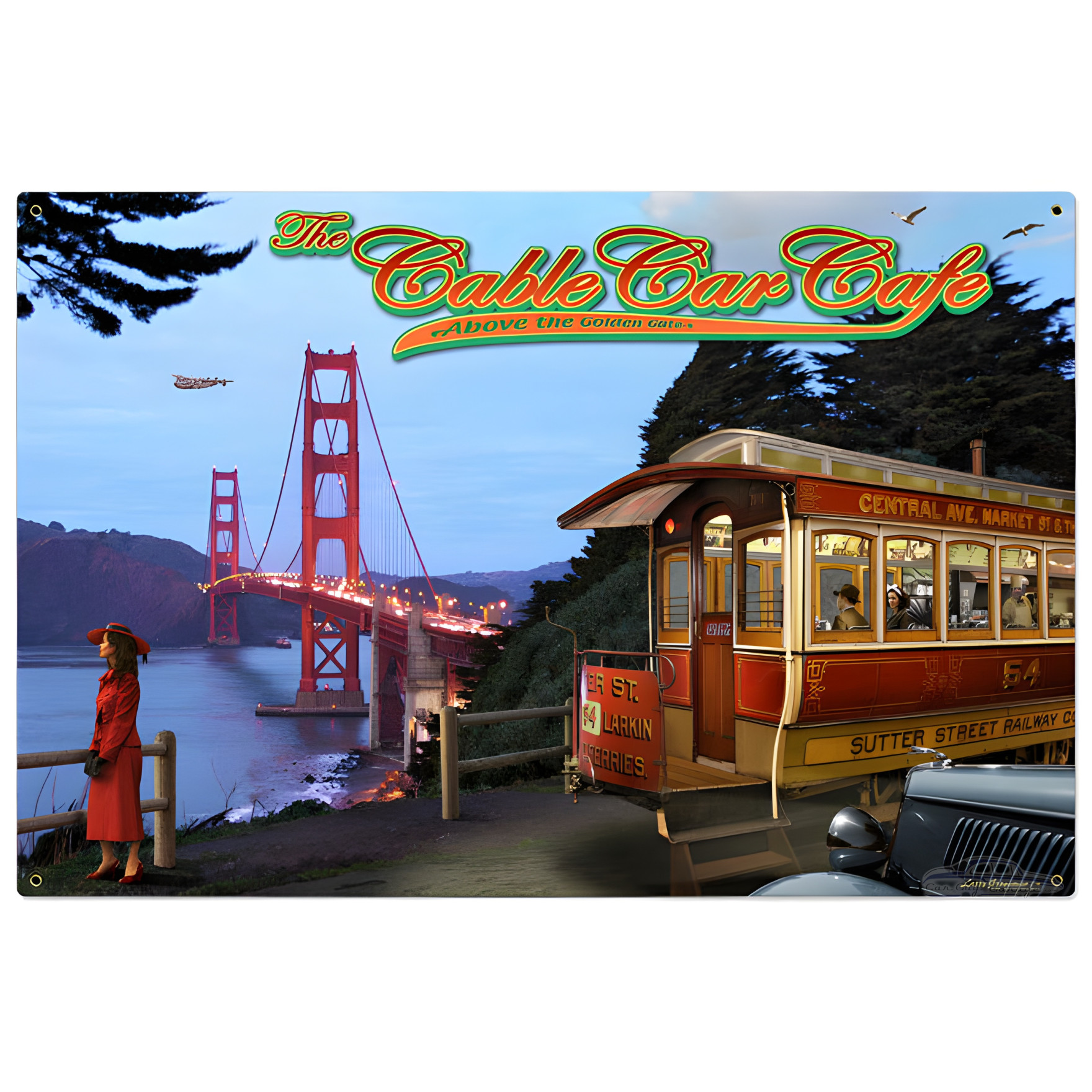 Cable Car Metal Sign - 36"x24" - Heavy Gauge Steel, USA Made