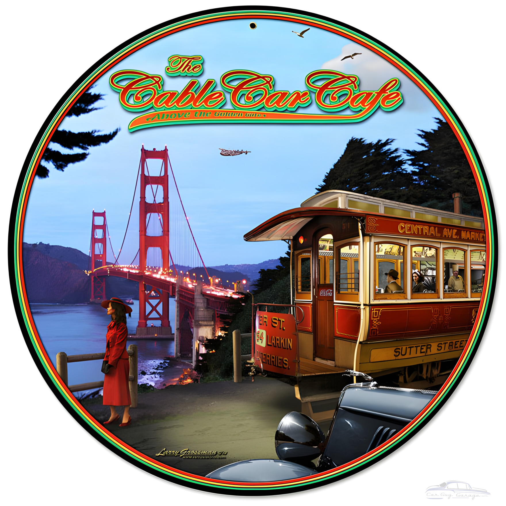 Cable Car Metal Sign - 14" Round, Heavy Gauge Steel, USA Made
