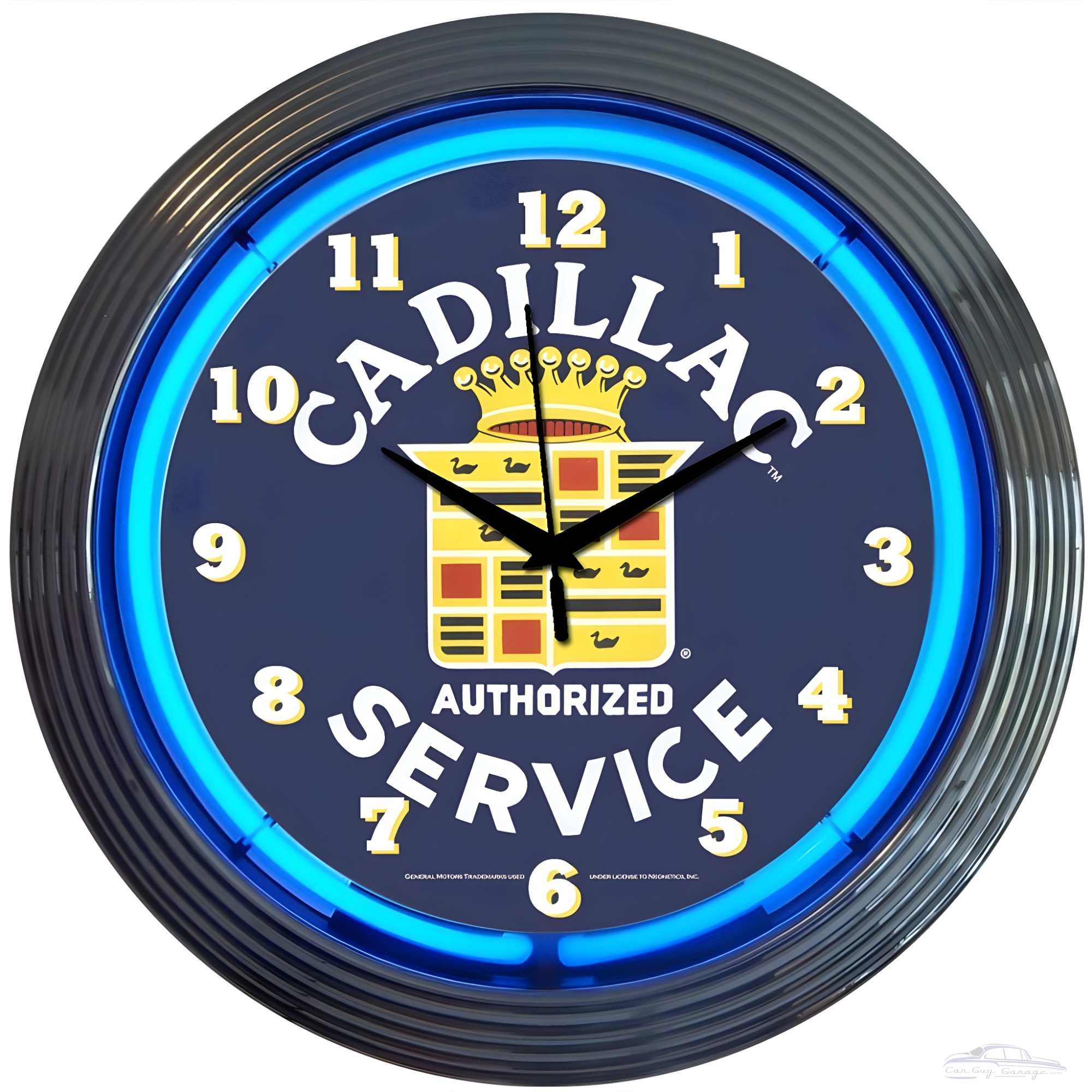 Cadillac Service Neon Clock - 15" Diameter, Real Glass Neon