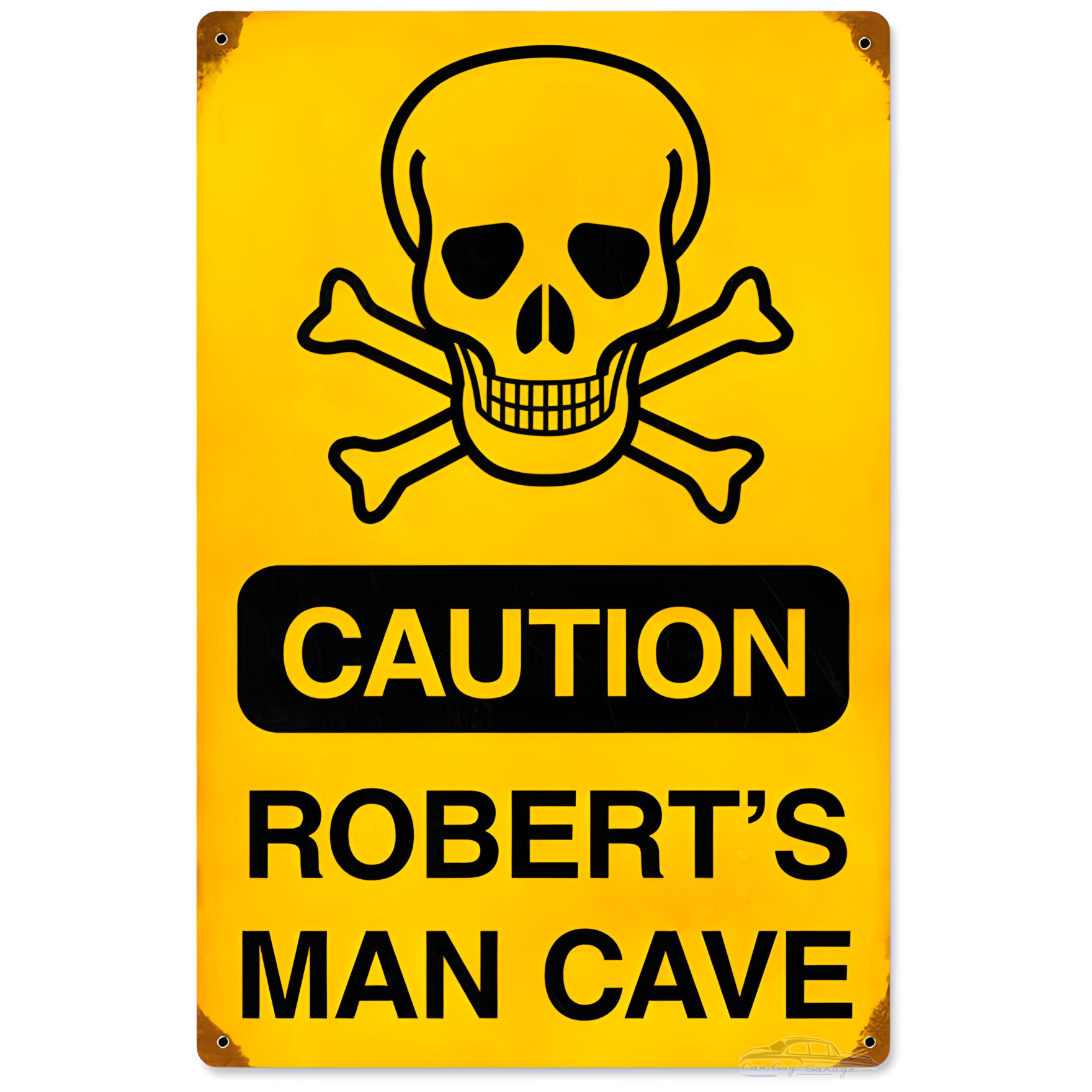 Caution Man Cave Personalized Metal Sign - 12"x18" USA Made