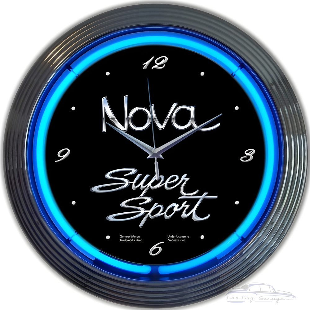 Chevy Nova Neon Clock - Retro Style, Real Glass Neon, 15 Inch