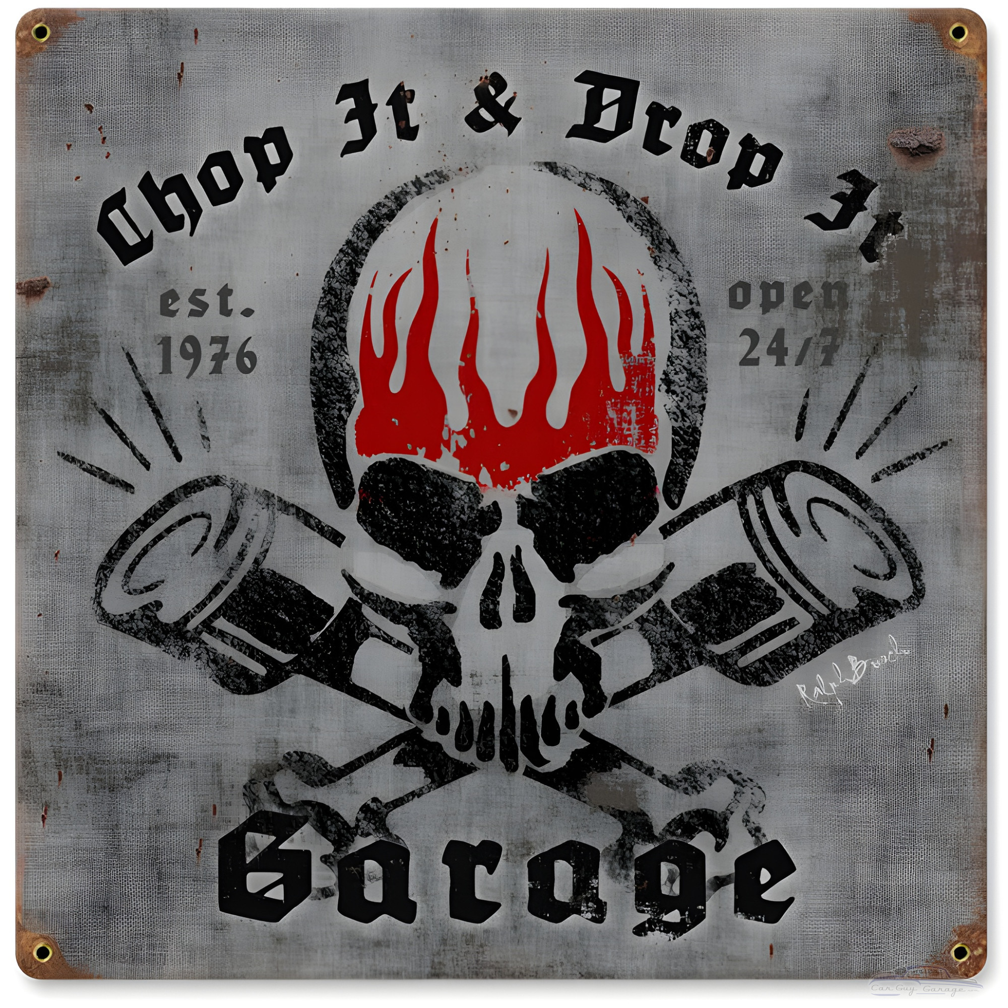 Chop It Drop It Metal Sign - 12"x12" Vintage Garage Decor