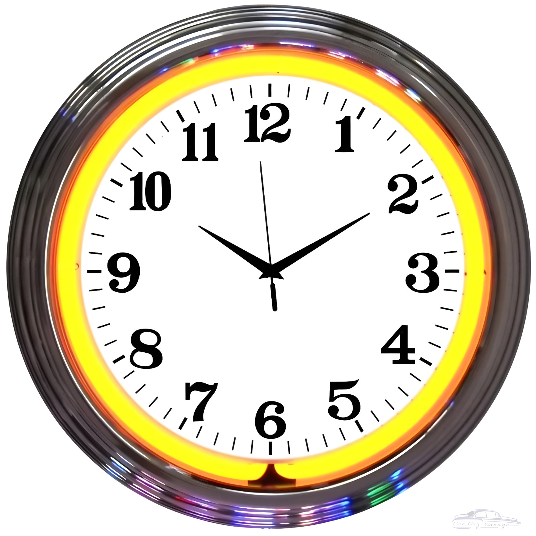 Chrome Orange Neon Clock - Vintage Style, Real Glass Neon, 15"