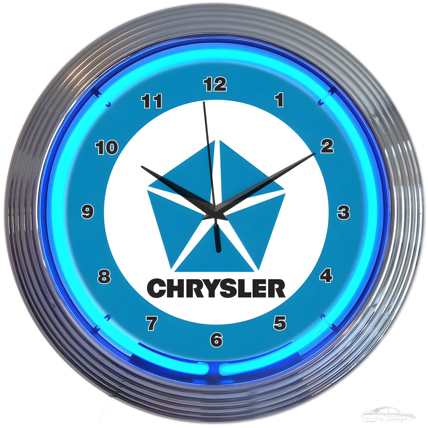 Chrysler Pentastar Neon Clock - 15" Glass Face, 25W Light