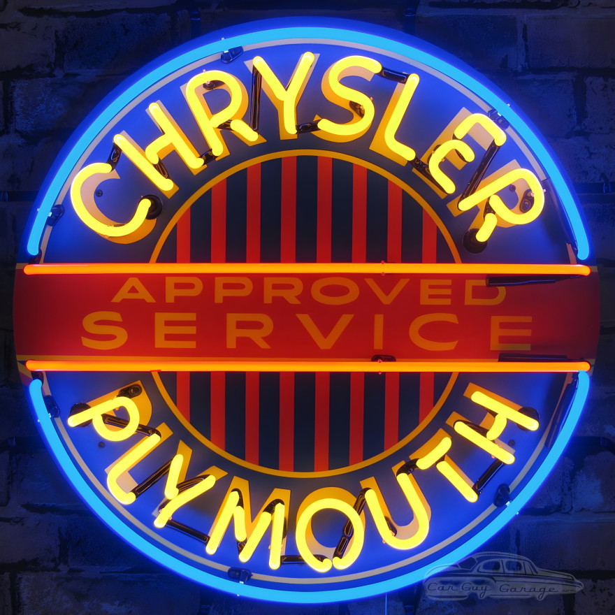 Chrysler Plymouth Approved Service Neon Sign - 24" Round, Indoor