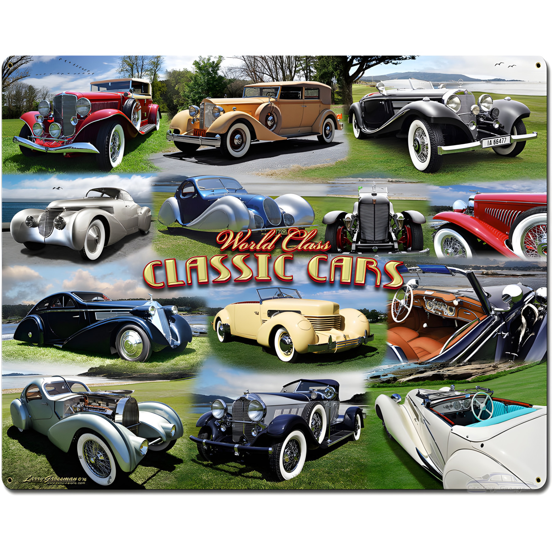 Classic Car Collage Sign - 30"x24" Vintage Garage Decor