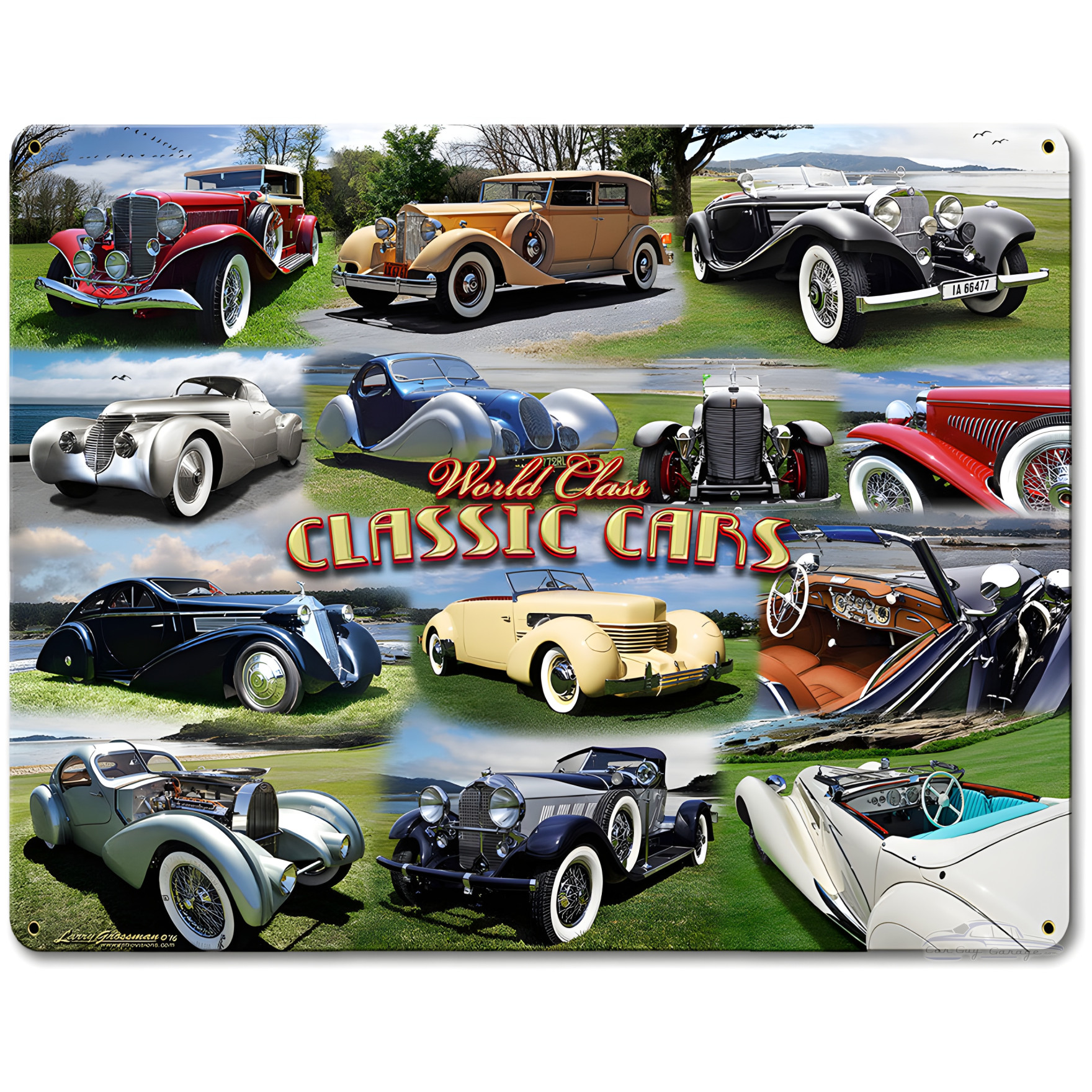 Classic Car Collage Sign - 15"x12" - Durable Metal Decor