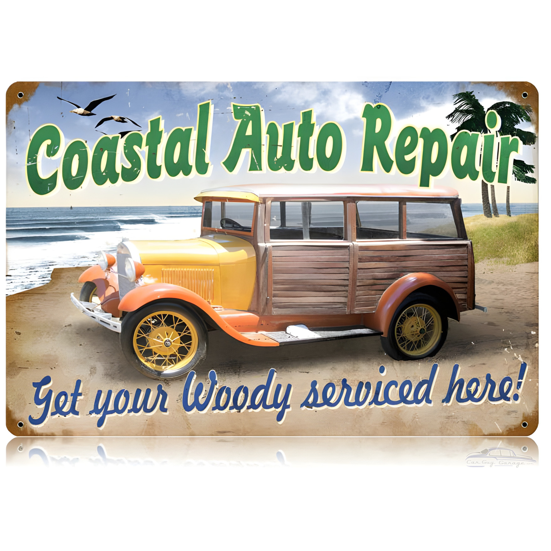 Vintage Coastal Auto Metal Sign - 18"x12" - Made in USA