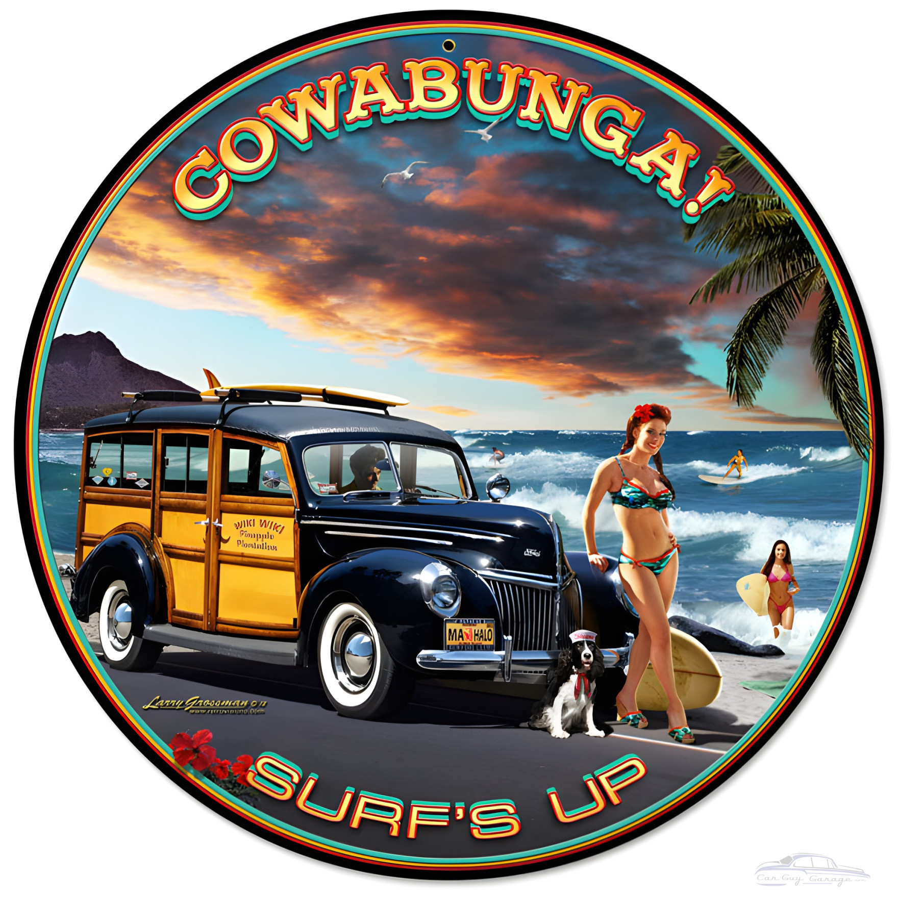 Cowabunga Metal Sign - 14" Round, Heavy Gauge Steel, USA Made