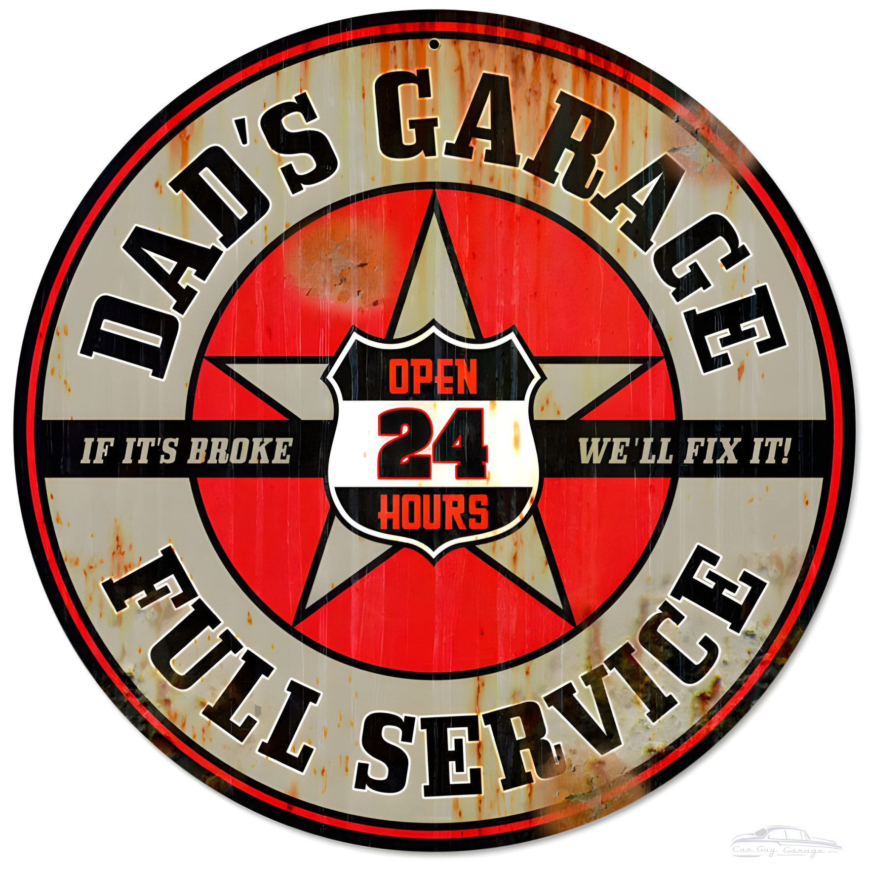Dad's Garage Metal Sign - 14" Round, Vintage Style, USA Made