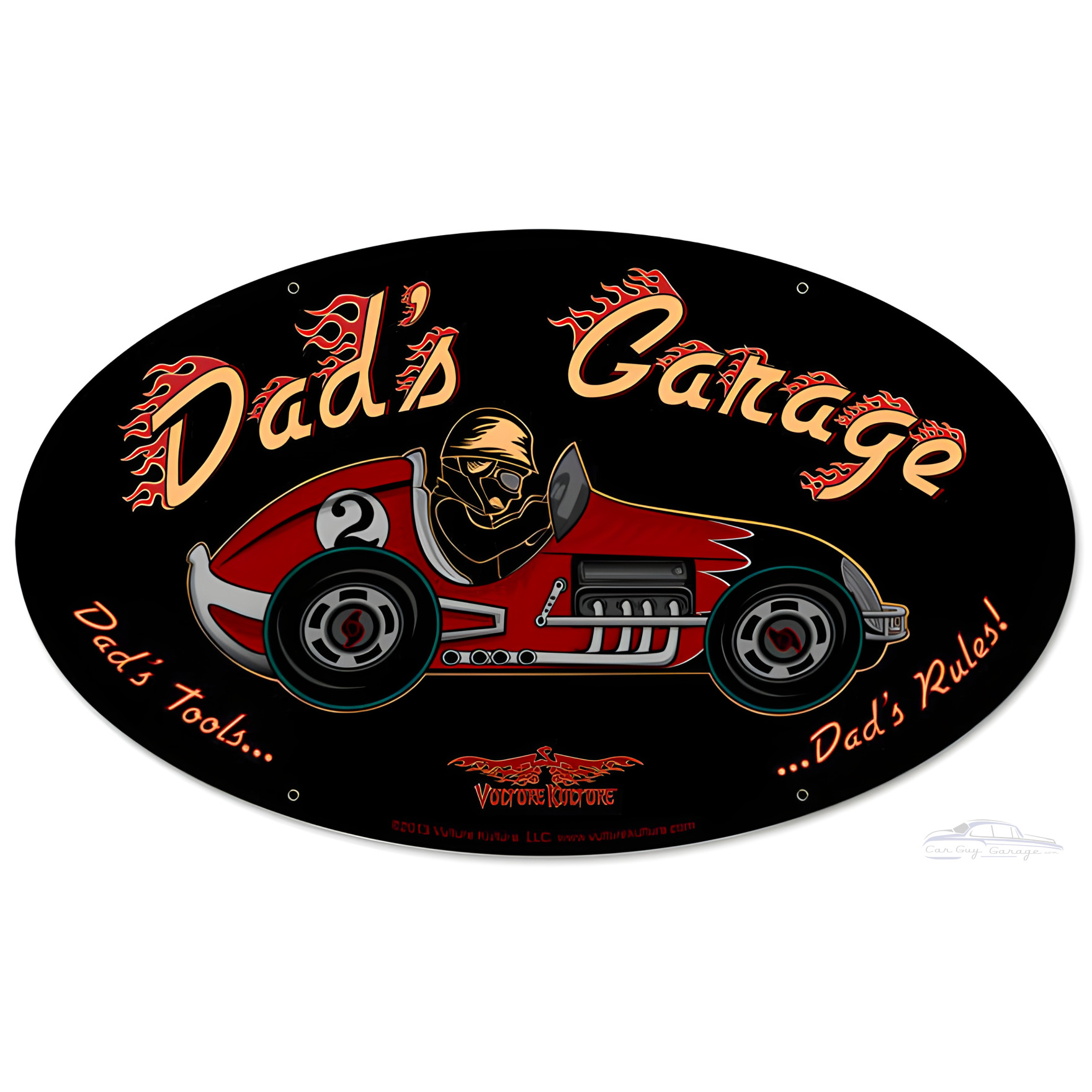 Dad's Garage Racecar Metal Sign - 24"x12" - Made in USA