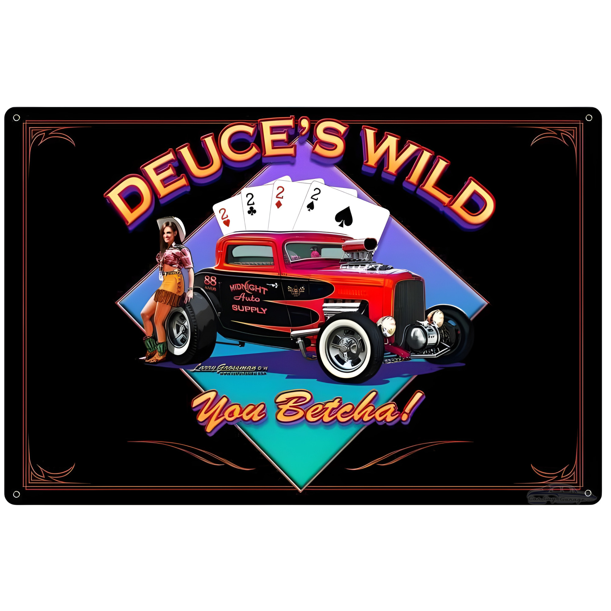 Deuces Wild Metal Sign - 36"x24" - Handmade USA, Heavy Steel