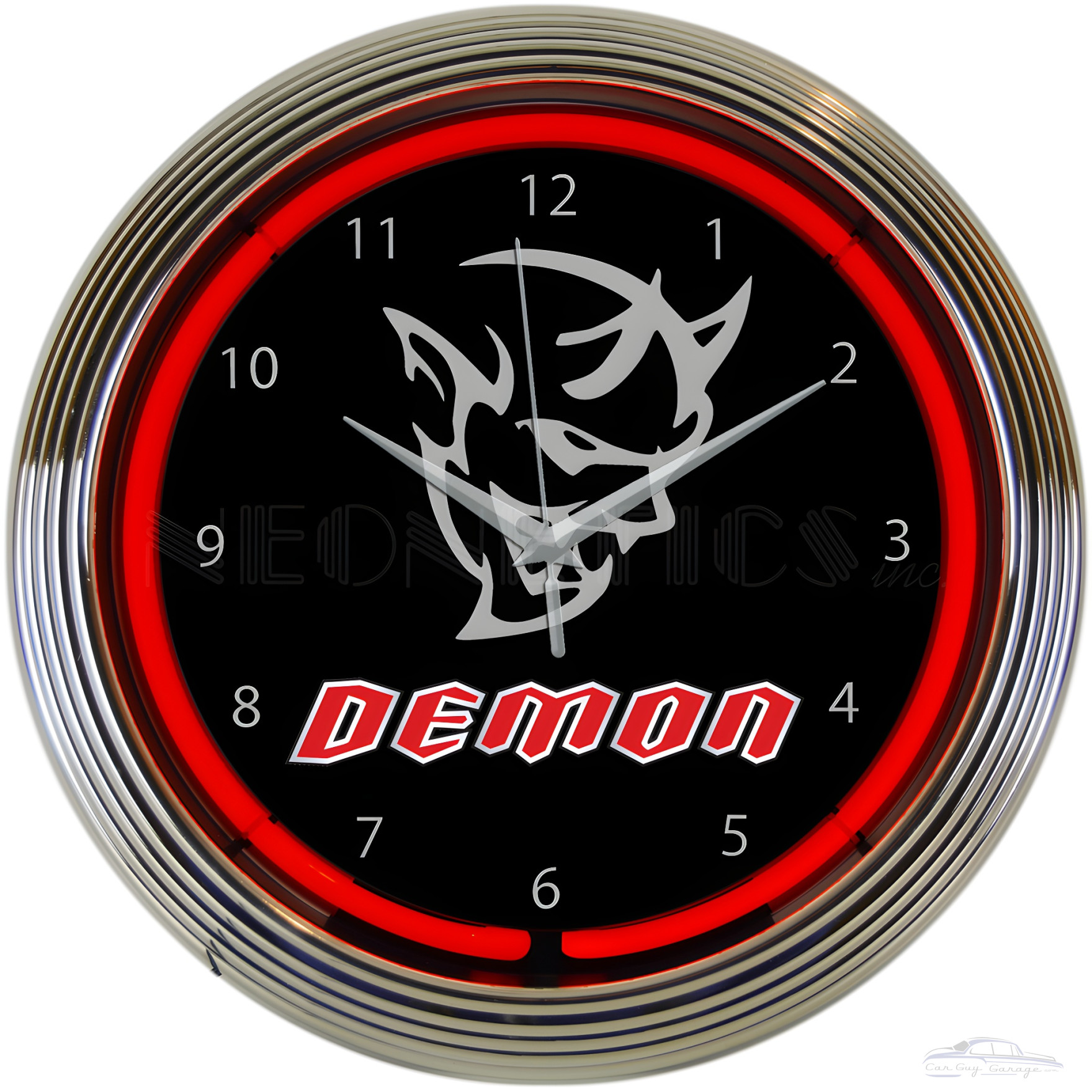Dodge Demon Neon Clock - 15" Diameter, Real Glass Neon, Quartz