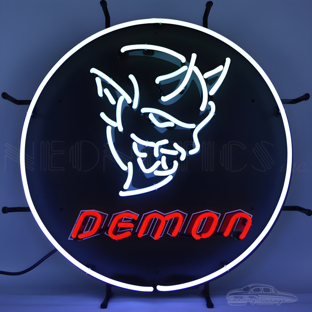 Dodge Demon Neon Clock - 15" Diameter, Real Glass Neon, Quartz