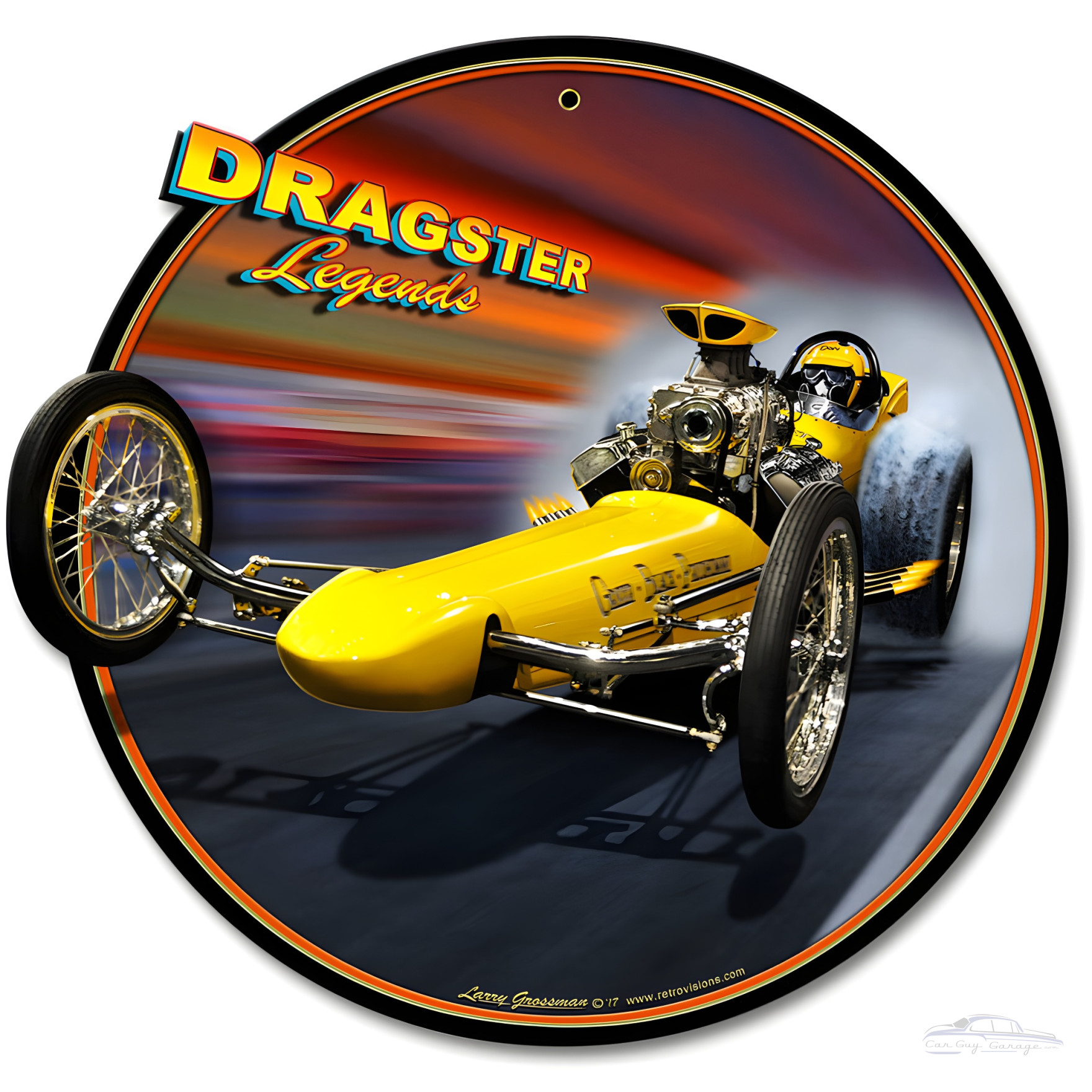 Dragster Legends Metal Sign - Durable 16"x16" Garage Decor