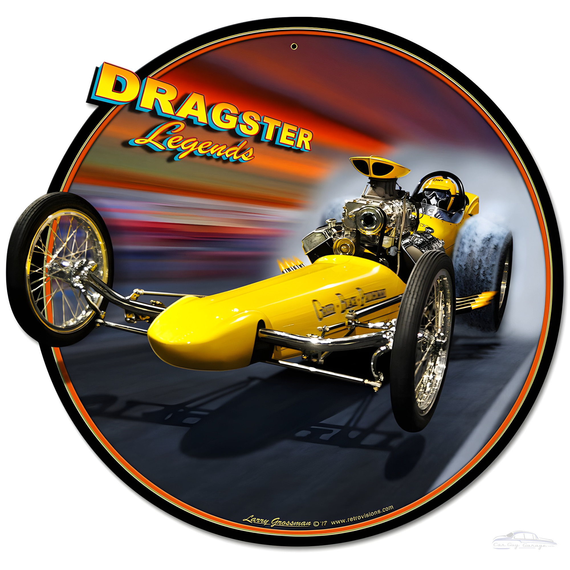 Dragster Legends Metal Sign - 28" Round, Vintage Racing Style
