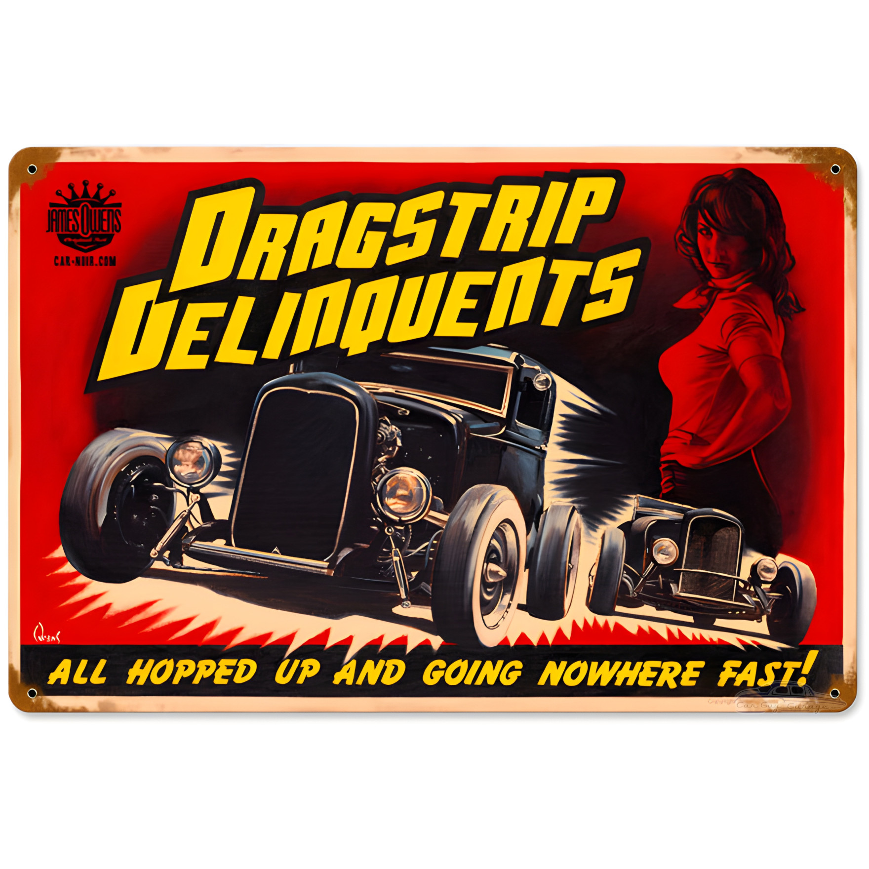 Dragstrip Delinquents Metal Sign - Vintage Style, 18" x 12"