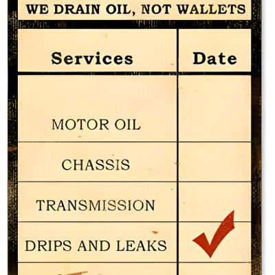 Vintage Drain Oil Service Sign - Heavy Duty 8" x 24" Decor