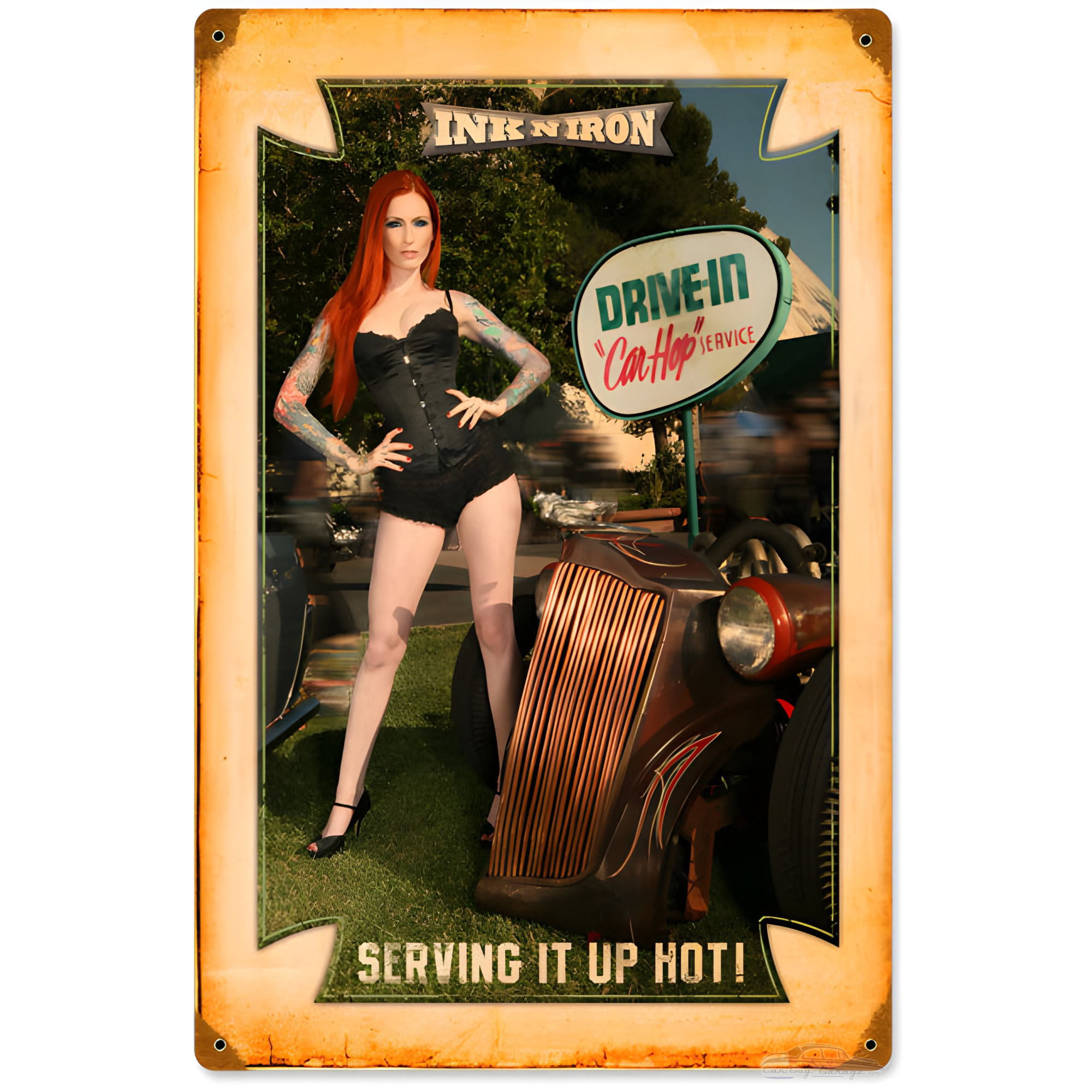 Drive-In Car Hop Metal Sign - Vintage 12"x18" USA Made