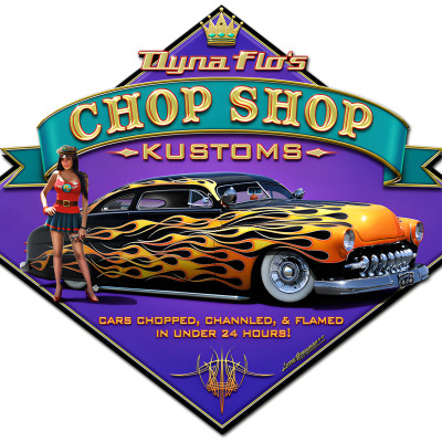 Dyna Flo's Chop Shop Metal Sign - 27"x21" Heavy Gauge Steel