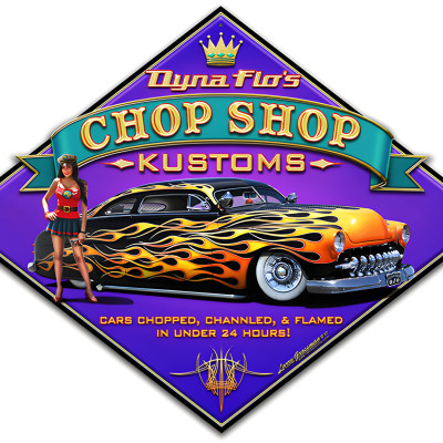 Dyna Flo's Chop Shop Metal Sign - 12"x16" - Made in USA