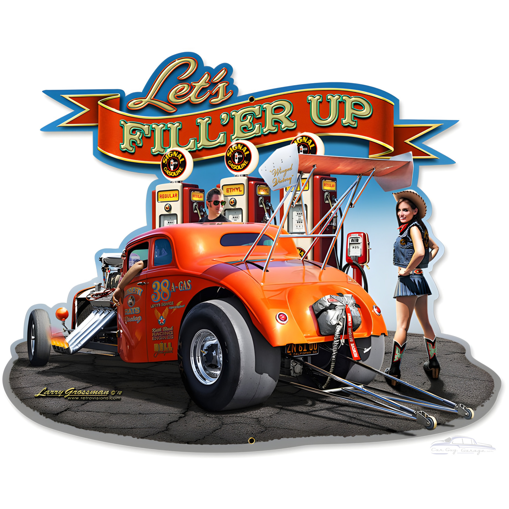 Fill'er Up Metal Sign - Vintage Garage Decor, 18"x15"