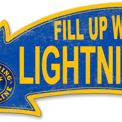Vintage Lightning Gasoline Arrow Metal Sign - 26"x14" USA Made