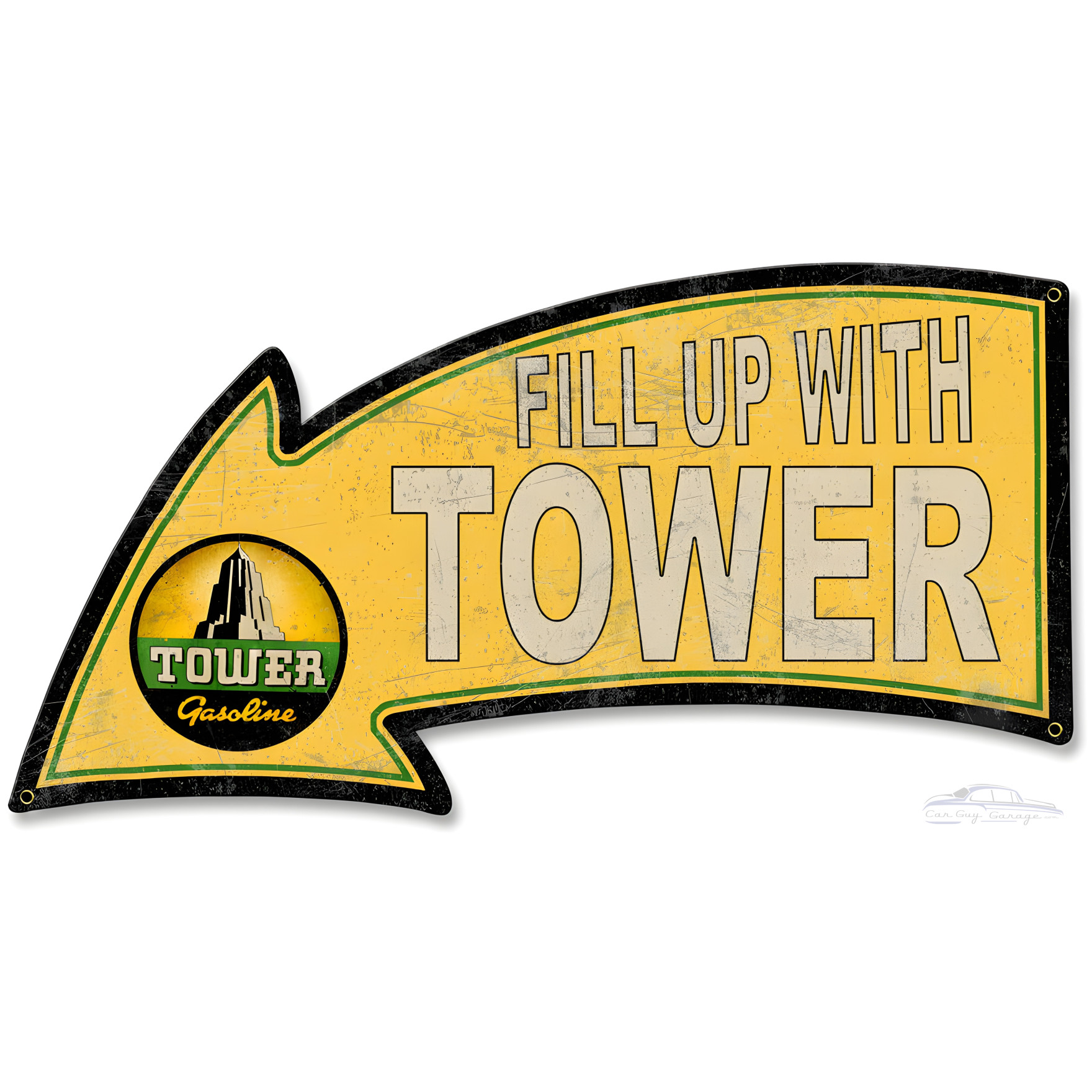 Vintage Tower Gasoline Arrow Metal Sign - 26"x14" - USA Made