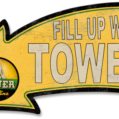 Vintage Tower Gasoline Arrow Metal Sign - 26"x14" - USA Made