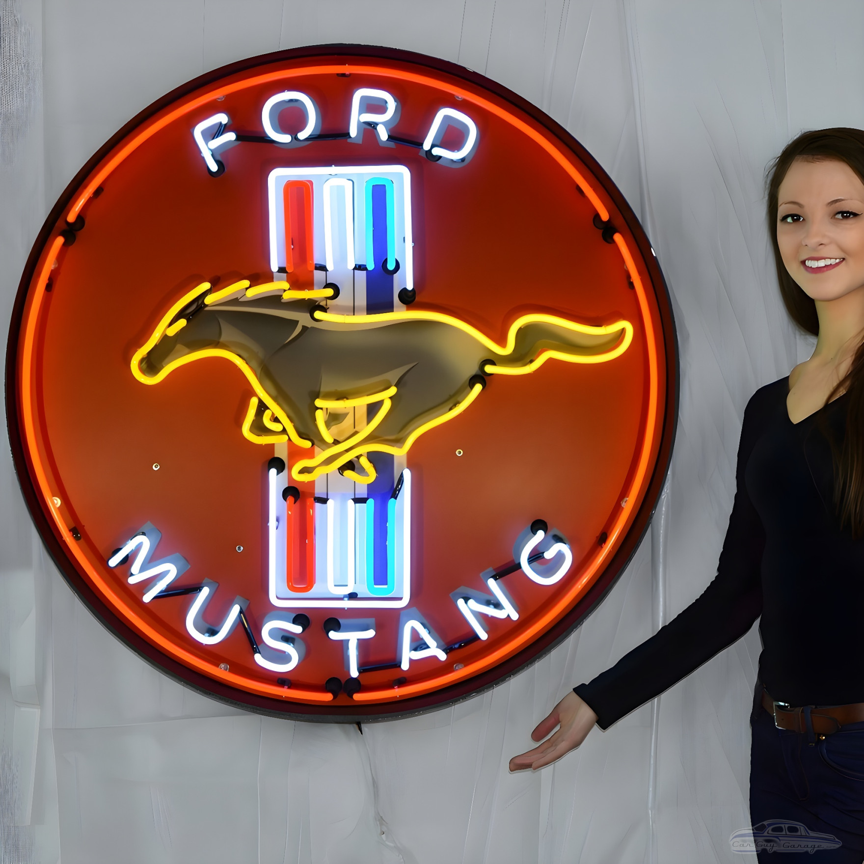 Ford Mustang Red Neon Sign - Classic Car Decor, 36" Diameter