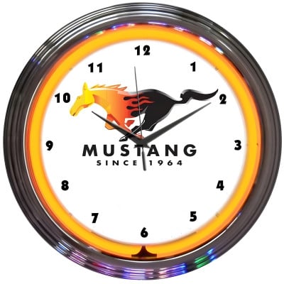 Ford Mustang Neon Clock - Iconic Design, 15" Diameter, 25W Light