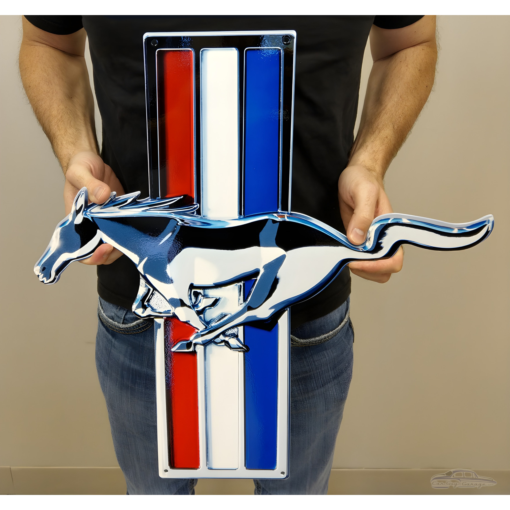 Ford Mustang Tri-Bar Sign - 3D Look, Heavy Steel, Made in USA