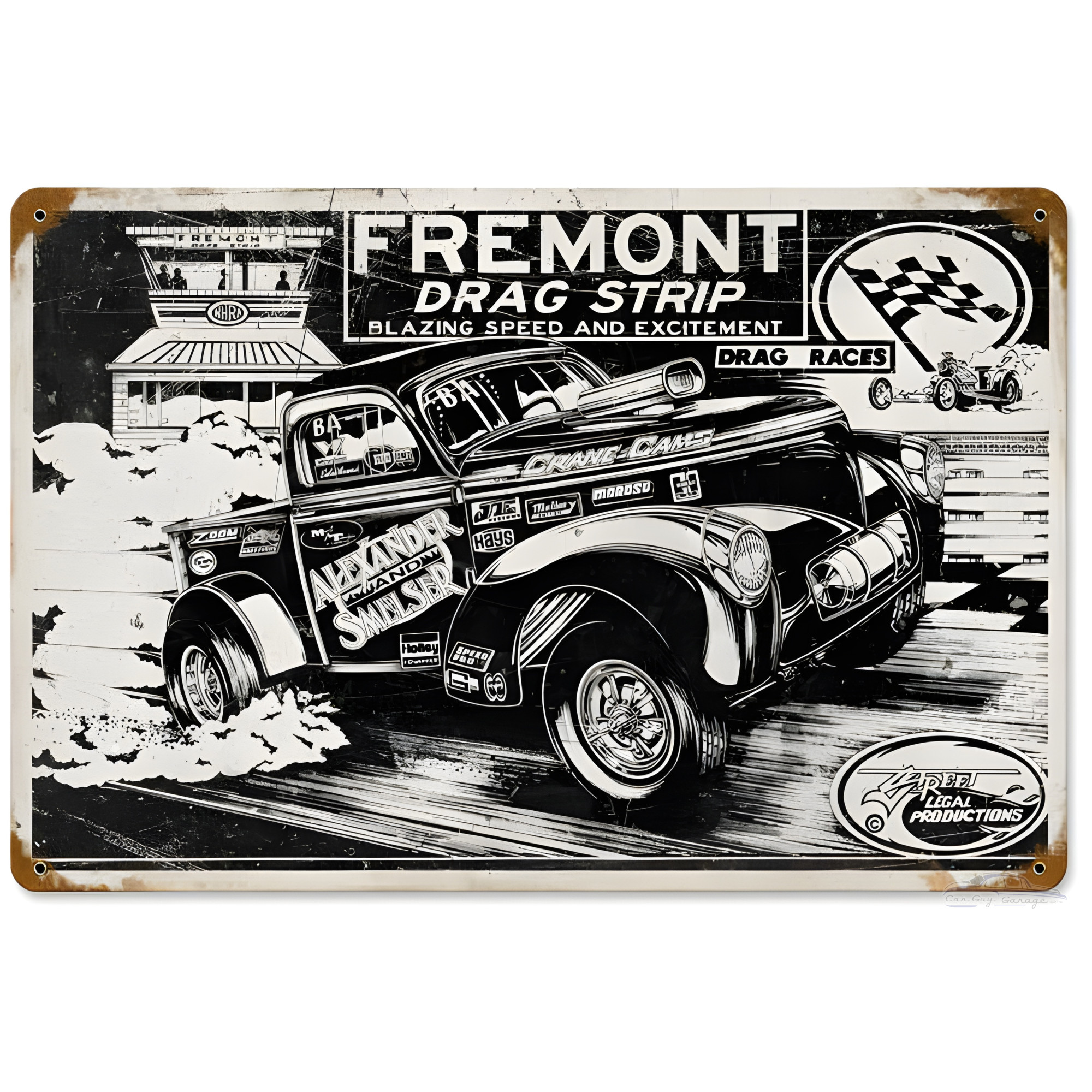 Freemont Drag Strip Metal Sign - Vintage 12"x18" Garage Decor