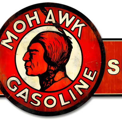 Vintage Full Service Mohawk Gasoline Metal Sign - 32"x11"