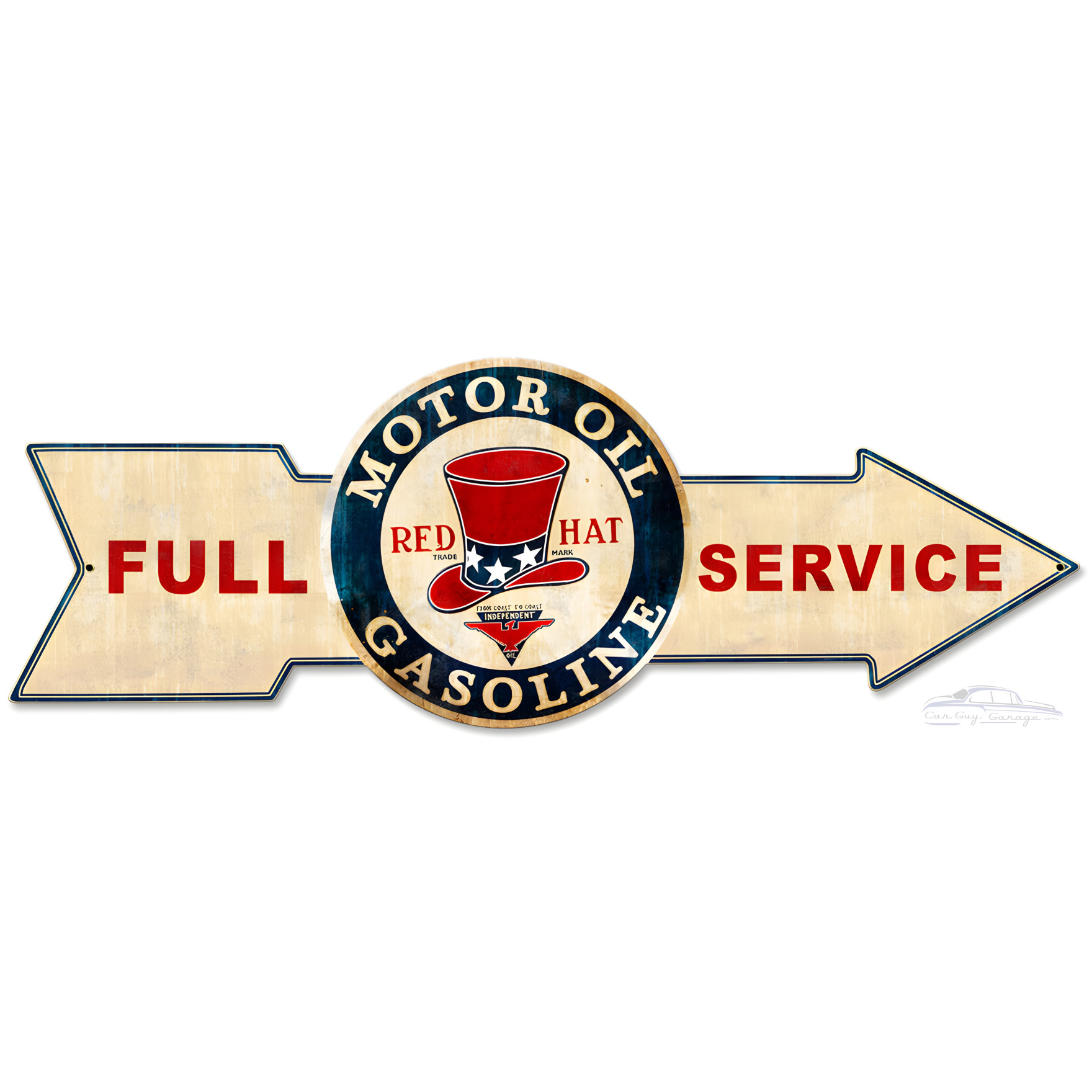 Full Service Red Hat Gasoline Metal Sign - Durable 32"x11"