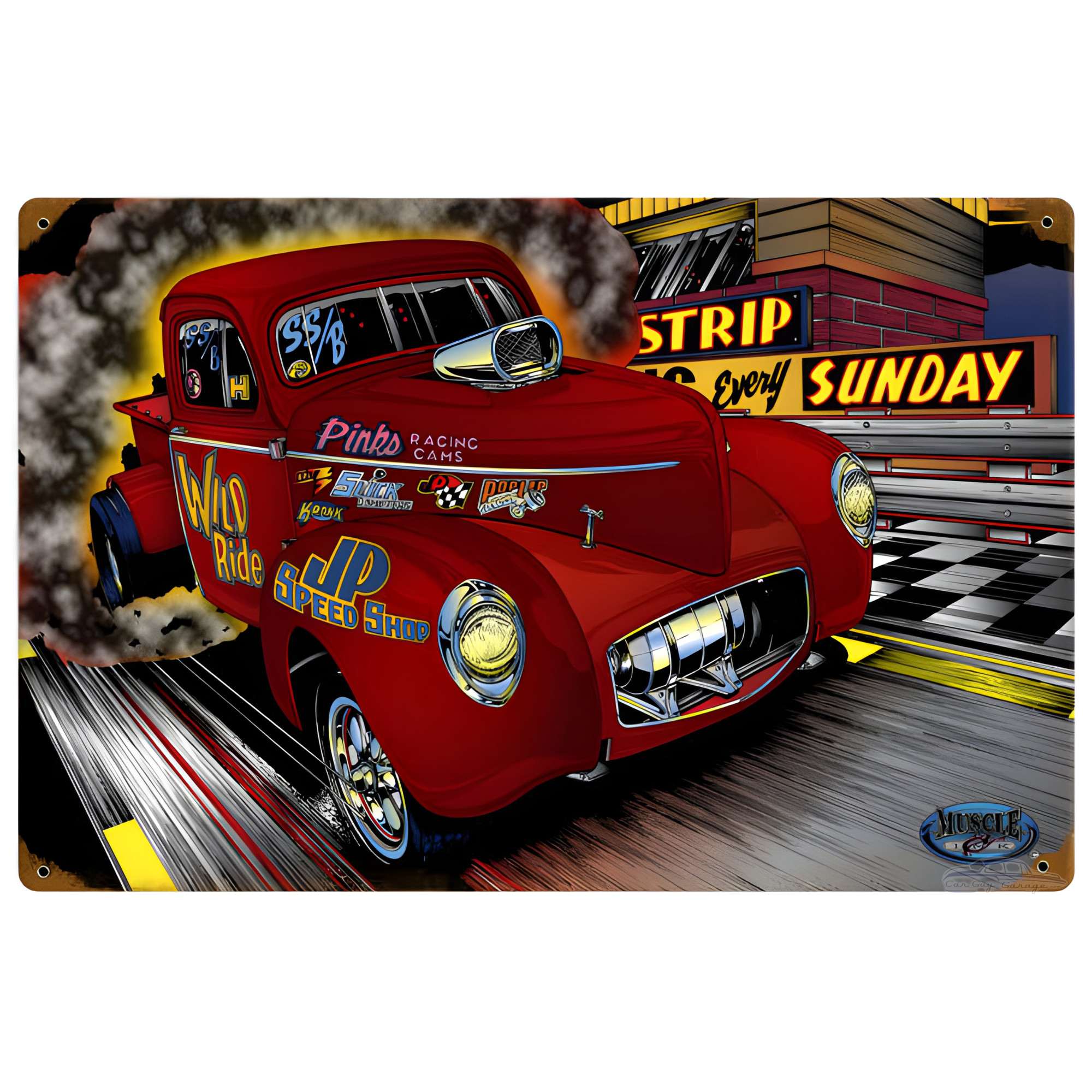 Gasser Willys Truck Metal Sign - Vintage 18" x 12" Decor