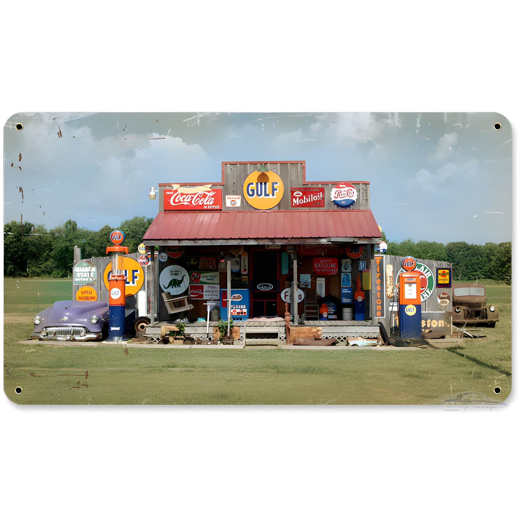 Gas Station Sign - 14"x8" Metal, Made in USA, Durable Decor